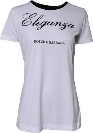 Dolce & Gabbana Femme, Tops, Blanc, Taille: 44 FR Eleganza T-shirt ras du cou en coton