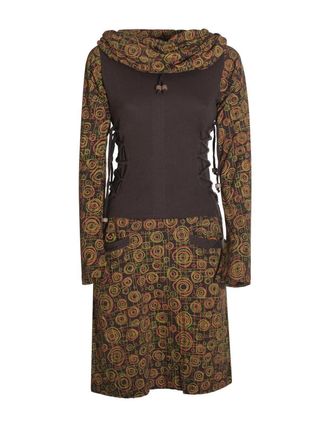 vishes Alternative Bekleidung - Langarm Damen Kleid Jerseykleid Strickkleid Sweatshirtkleid - Kleid Damen Langarm Kleid Herbst braun 38