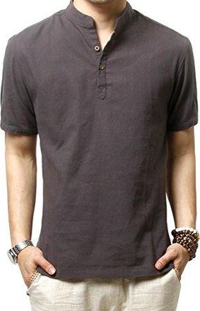 Hoerev Chemises de lin Slim Fit chemises Beach HOEREV hommes Casual manches courtes, Gris, S Poitrine 90-94cm