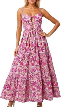 Generic Robe amincissante d&eacute;t&eacute; d&eacute;contract&eacute;e pour femme - Imprim&eacute; floral - Taille maxi &eacute;lastique - V&ecirc;tement &eacute;l&eacute;gant, violet, XL