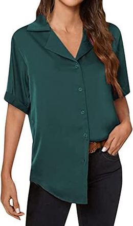 Generic Chemisier Soie Manches Roulées Satin Chemise Femme Satin Imitation Soie Chemise à Manches Courtes Commerce Extérieur Européen et Américain Vêtements F