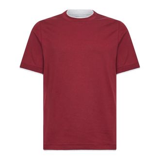 Brunello Cucinelli Homme, Tops, Rouge, Taille: S T-shirt ras du cou &agrave; bords superpos&eacute;s