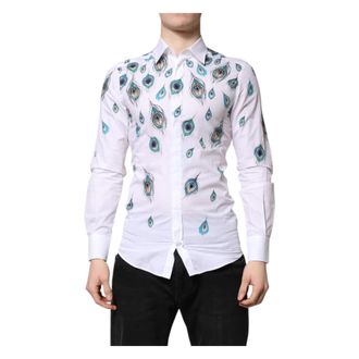 Dolce & Gabbana Wei&szlig;es Baumwoll-Federdruck-Hemd - - Shirts - Herren - Wei&szlig; - S