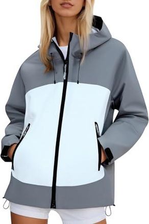 Generic Vestes pour femmes 2026 Veste coupe-vent l&eacute;g&egrave;re avec capuche, poches imperm&eacute;ables compressibles, tailles S &agrave; 3XL, gris, 4XL