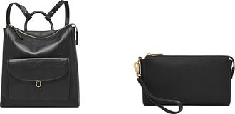 Fossil Damen Parker Schwarze Ledertasche und Wristlet, Set