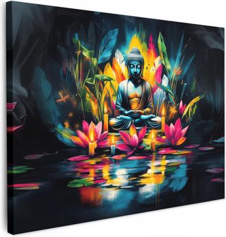 MuchoWow &copy; Wandbilder 80x60 cm Wohnzimmer Wanddeko Schlafzimmer Zimmerdeko Wandgem&auml;lde Zimmer Deko auf Wand Dekoration Wall Art Kerzen - Blumen - Buddha - Wass