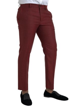 Dolce & Gabbana Maroon Wool Men Skinny Dress Pants Virgin