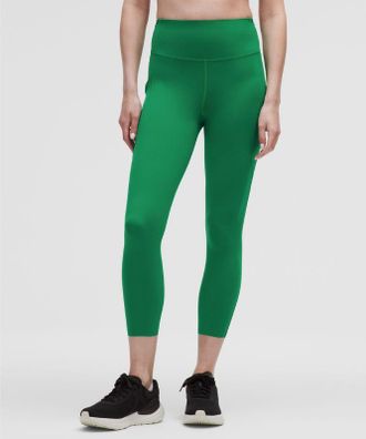 lululemon Fast and Free Crop mit hohem Bund und Taschen f&uuml;r Frauen - 58 cm - Gr&ouml;&szlig;e 10 in Raceway Green
