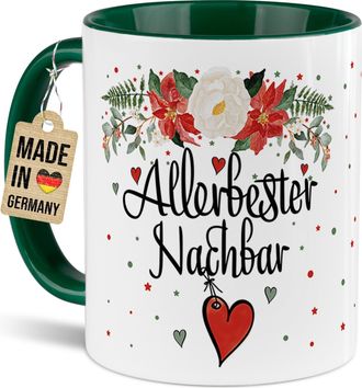 Tassendruck Tasse mit Spruch - Weihnachtstasse für den allerbesten Nachbar - Tassen bedrucken - Geschenke für Nachbar, Geschenke zu Weihnachten - Fototasse, 300 m