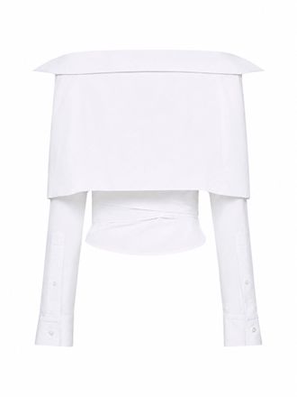 Balenciaga Womens Shirt Off-Shoulder Wrap White Cotton Poplin