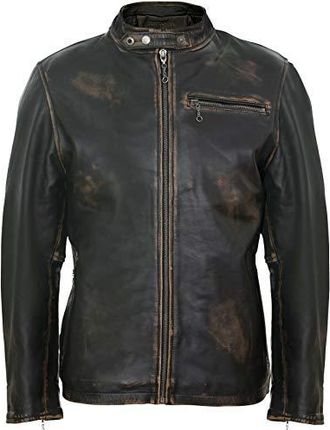 Infinity Leather Veste de Motard en Cuir Noir en D&eacute;tresse Ancien Pour Homme M