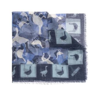 Moschino Femme, Accessoires, Bleu, Taille: ONE Size Cashmere Scarf With Print