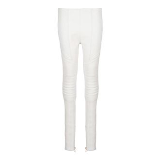 Balmain Schmal geschnittene Lederhose - - Trousers - Damen - Wei&szlig; - XS