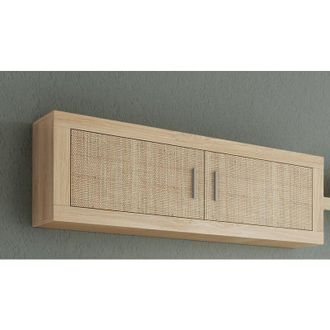 PEGANE Pegane - Meuble haut 2 portes coloris chêne cambrian, effet textile - Longueur 130 x profondeur 27,9 x hauteur 46 cm