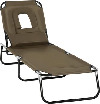 OUTSUNNY Sonnenliege klappbar Gartenliege mit Kopfkissen Liegestuhl mit 4-Fach verstellbare Rückenlehne Campingliege Gesichtsöffnung bis 120kg belastbar für Ga