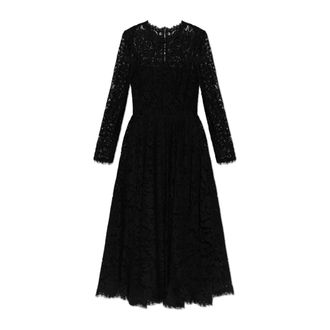 Dolce & Gabbana Femme, Robes, Noir, Taille: 38 FR Robe Midi en Dentelle &agrave; Manches Longues