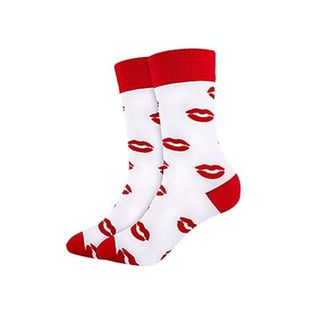 Generic Chaussettes de Saint-Valentin avec motif coeur et l&egrave;vres Chaussettes en coton pour couples Nouveaut&eacute; dr&ocirc;le pour elle et lui Chaussettes Noir 44, rouge