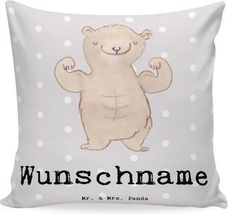 Mr. & Mrs. Panda Kopfkissen Bär Bodybuilding - Personalisierte Geschenke, Wunschname, Sport, Körpergestaltung, Name, Bedrucken, Leistungssport, Muskelmasse, Personalis