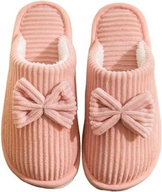 Generic Pantoufles dhiver &agrave; enfiler pour femme, confortables et chaudes, chaussures dint&eacute;rieur chics avec noeud et semelle antid&eacute;rapante en EVA, rose, 37 EU