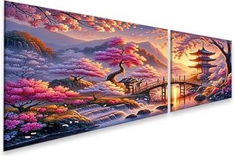 Islandburner Tableau sur toile Japon serein avec des fleurs de cerisier en pleine floraison. La sc&egrave;ne se d&eacute;roule pendant les images magis Tableaux muraux Poster