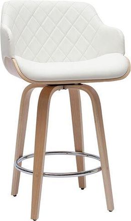 Miliboo Barhocker Design Drehbar 360&deg; Wei&szlig; und Hellholz H65 cm LUCIEN