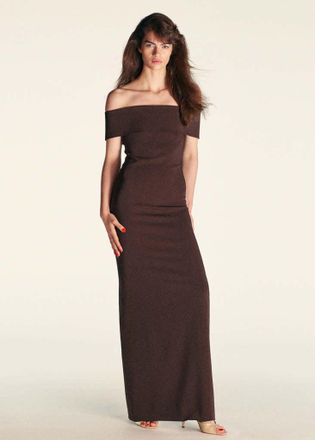 Mango Robe &eacute;paules d&eacute;nud&eacute;es d&eacute;tail ouverture marron - Femme - XS - MANGO