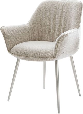 DELIFE Polsterstuhl Keila-Flex mit Armlehnen 4-Fu&szlig; konisch Edelstahl Webstoff Soft Beige
