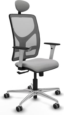 Piqueras y Crespo Grauer Schreibtischstuhl mit wei&szlig;en und schwarzen Armlehnen, h&ouml;henverstellbare Lendenwirbelst&uuml;tze und festes Kopfteil, ausgestattet mit 3 Positionen, 