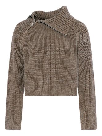 Yves Salomon pull côtelé à col zippé - Gris