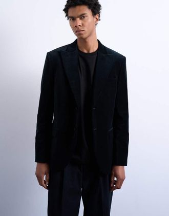 Topman Samt-Blazer in Schwarz