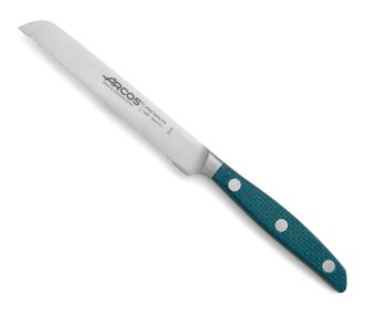 Arcos 192023 Serie Brooklyn - Tomatenmesser - Klinge aus Nitrum geschmiedetem Edelstahl 130 mm - HandGriff Micarta Farbe Blau (Seiden klinge)
