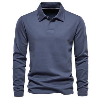 Generic Top Homme Col Revers- Sweat-Shirt &agrave; Manches Longues-Haut Grande Taille Casual avec Boutons Chemise Polyvalent Confortable Basique Blouse Automne Hiver