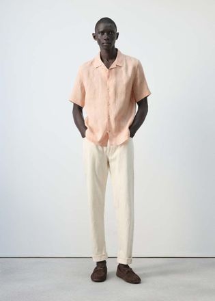 Mango Chemise 100 % lin col bowling p&ecirc;che - Homme - XXL - MANGO MAN