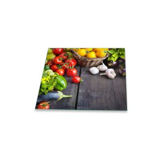 Decorwelt Herdabdeckplatte Abdeckung Ceranfeld Abdeckplatte Schneidebrett 1-Teilig 60x52 Gem&uuml;se Mehrfarbig Spritzschutz Glasplatte Ceranfeldabdeckung Schutz Her