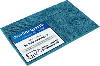 WohnDirect Badematte 50x80 cm Petrol - Saugstarker Duschvorleger & Badvorleger - Weicher Hochflor Badezimmerteppich Rechteckig, Waschbar & Oeko-Tex (Versand aus 