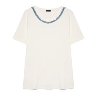 Fiorella Rubino Femme, Tops, Blanc, Taille: 44 FR T-shirt en coton avec application sur lencolure