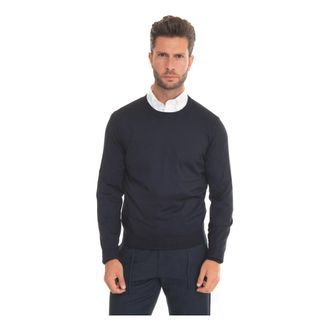 Canali Steingewaschener Wolle Seide Pullover - - Knitwear - Herren - Blau - 4XL