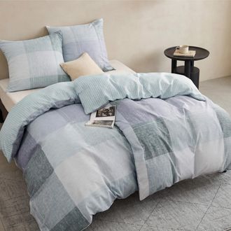 Bedsure Bettw&auml;sche 135x200 4teilig Bettbezug - Bettw&auml;sche-Sets 135 x 200 cm 2er Set mit 2 Kissenbez&uuml;ge 80x80cm, &Ouml;KO-TEX Wendebettw&auml;sche Bedding Blau Plaid Kar