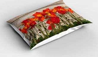 Abakuhaus Rustikal Kissenbezug, Blühende Mohnblumen, Dekorativer Standard King Size Gedruckter Kissenbezug, 80 x 40 cm, Orange Braun