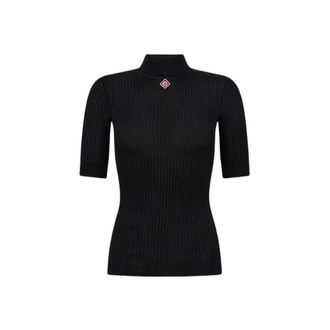 Casablanca Geripptes Oberteil mit hohem Kragen - - Knitwear - Damen - Schwarzk - L