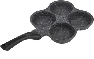 Dioche 4-Loch-Pancake Pfanne, Non-Stick Omelett-Pfanne Burger Fried Pan Egg Maker mit Abnehmbarer Griff für Elektrischer Keramikherd, 36,5 x 19,5 x 2,5 cm