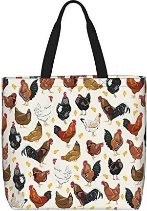 Generic Sac Fourre-Tout Motif De Poulets Sac Cabas Pliable Lavables Sacs En Toile, Pour Tous Les Jours, Shopping, &Eacute;cole, Femmes
