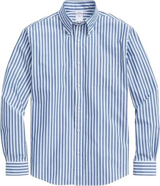 Brooks Brothers Homme, Chemises, Bleu, Taille: XL Chemise Boutonn&eacute;e &agrave; Rayures en Popeline