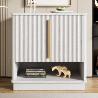 Generic Schuhschrank Kommode f&uuml;r Flur Schuhregal Geschlossen mit 2 T&uuml;ren und Offenem Fach Sideboard Schmal f&uuml;r Kleine R&auml;ume Storage Cabinet Holzoptik Goldene 