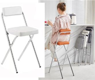 Generic Hoher, klappbarer Barhocker mit R&uuml;ckenlehne, gepolstertem Ledersitz, tragbarer Tresenhocker f&uuml;r K&uuml;cheninsel, Caf&eacute;, Gesch&auml;ft - platzsparendes Design