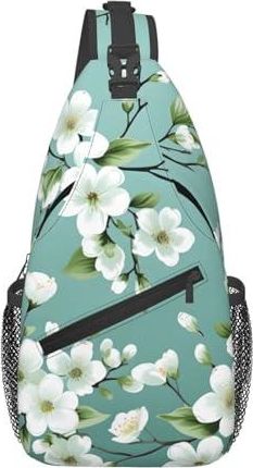 Generic Sacoche Port&eacute; &eacute;paule Motif de plante &agrave; fleurs blanches L&eacute;ger Sacs &agrave; Bandouli&egrave;re Polyester Sac Poitrine pour Femme Randonn&eacute;e Camping