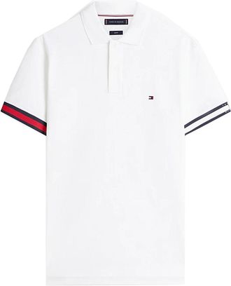 Tommy Hilfiger Homme, Tops, Blanc, Taille: S Polo T-shirt ajust&eacute; en maille piqu&eacute;e &agrave; pointes