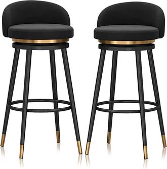 Generic Drehbare Barhocker, 2er-Set, Barhocker mit R&uuml;ckenlehne, K&uuml;chenhocker in Tresenh&ouml;he/Schwarze Beine