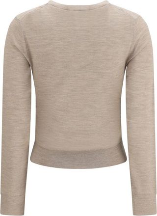 Tory Burch Embroidered Logo Wool Sweater - Beige
