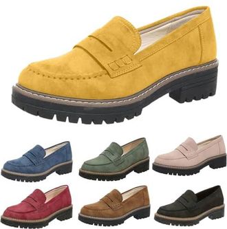 Generic Mocassins orthopédiques pour femme, mocassins à plateforme Penny 2025 à bout rond et large, couleur unie, en daim, décontractés, confortables, à enfil